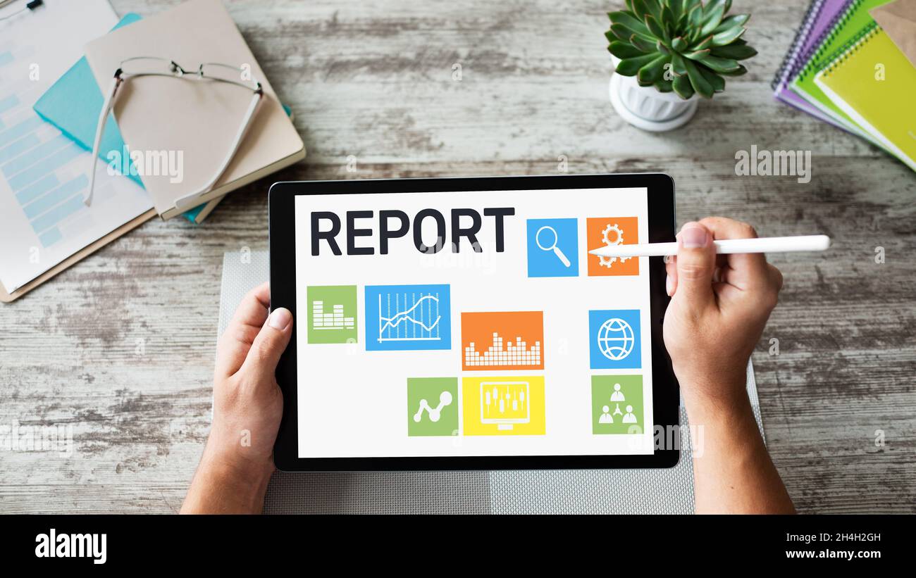 Financial report form on device screen. Business and finance concept ...