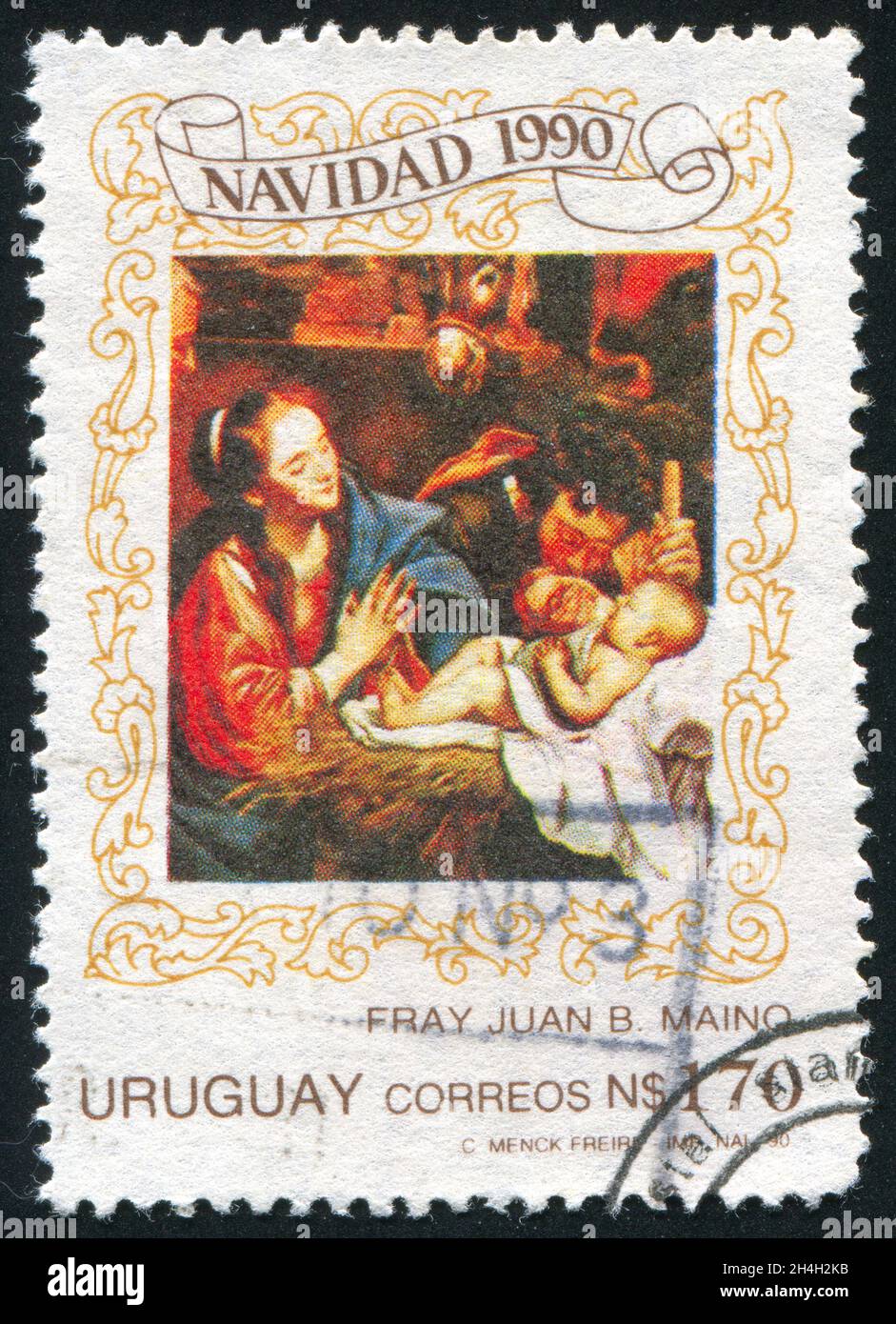URUGUAY - CIRCA 1990: stamp printed by Uruguay, shows The Nativity by ...
