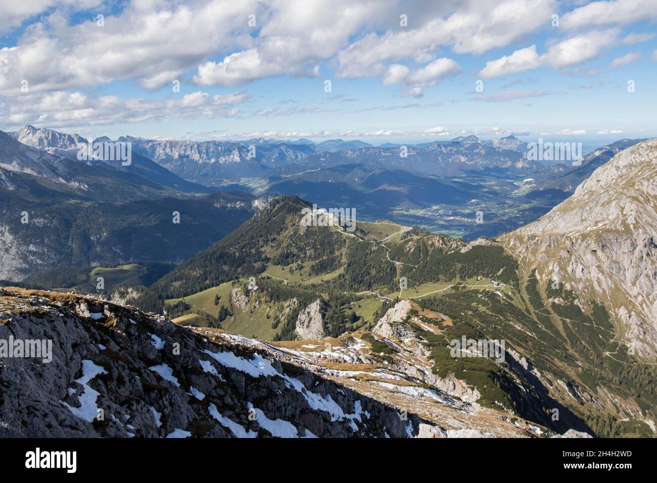 Jenner with Jennerbahn mountain station and Koenigssee town in the ...