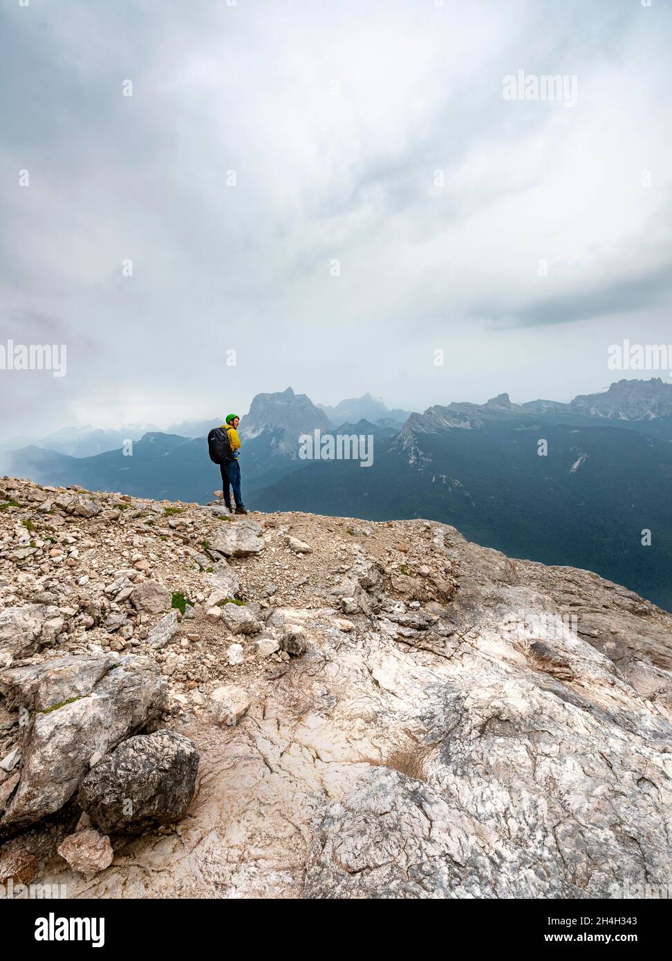 Young man, hiker on the way to the Via Ferrata Francesco Berti ...