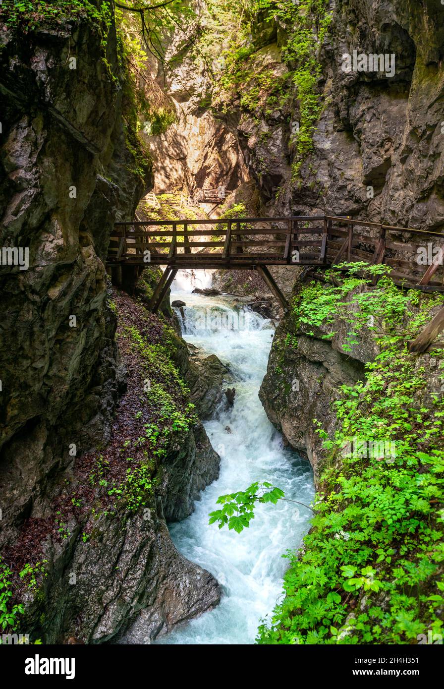 Bridge over a mountain river, narrow gorge, gorge with river ...