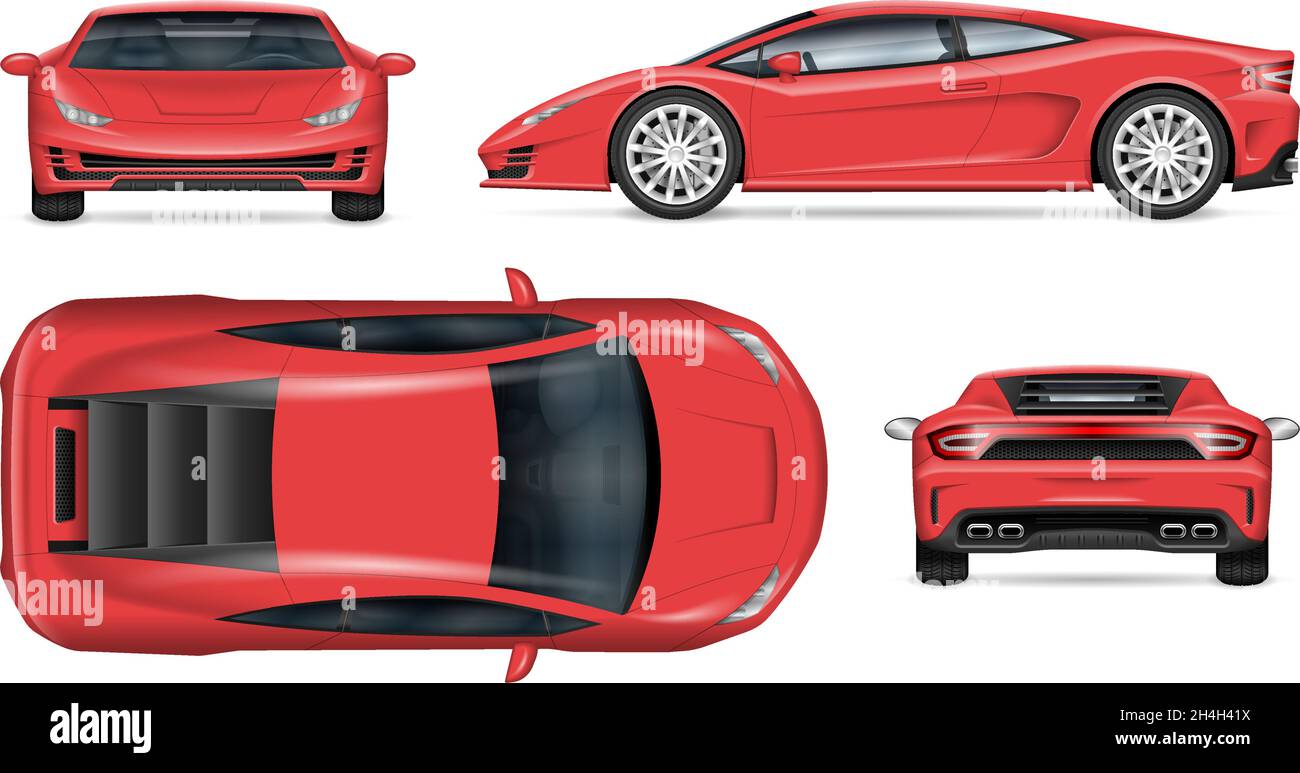 Sports car vector mockup on white background for vehicle branding ...