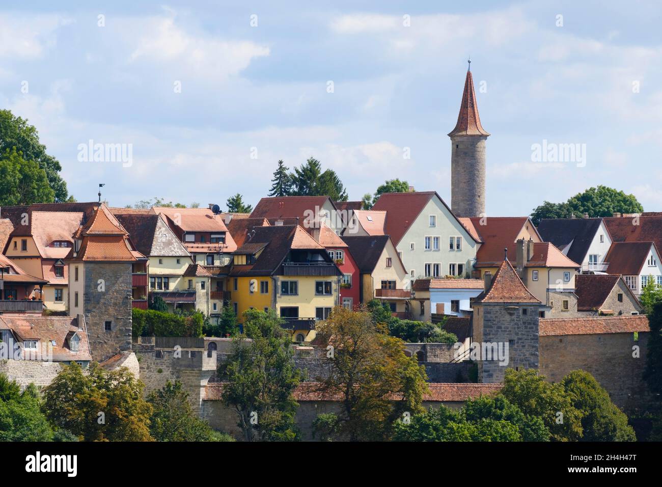 View of the old town from the castle garden, Rothenburg ob der Tauber ...