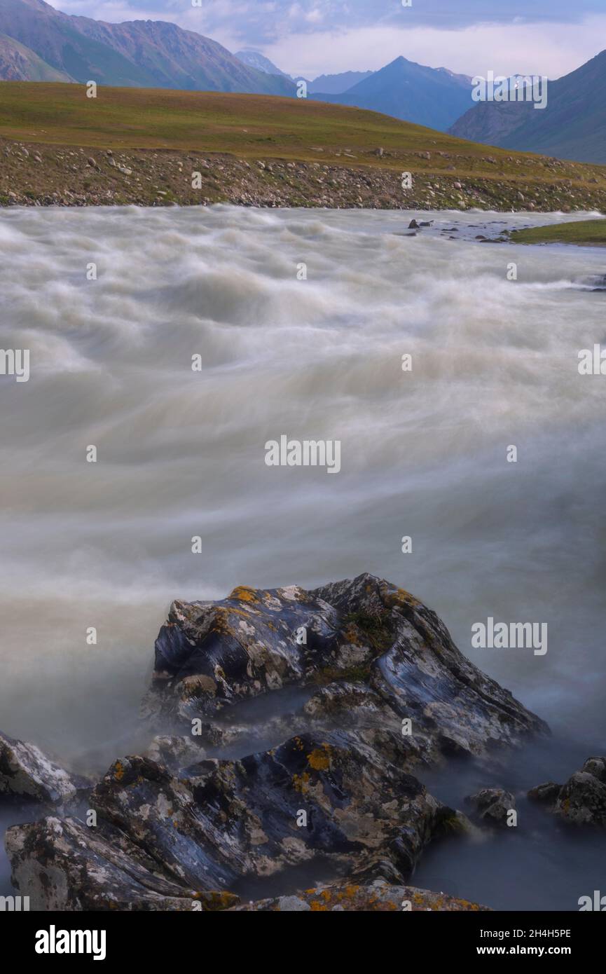 River flowing on rocks, Naryn Gorge, Naryn Region, Kyrgyzstan Stock ...