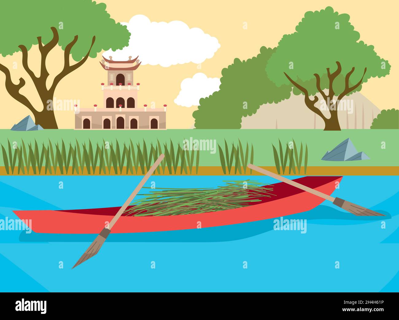 Vietnamese boat Stock Vector Images - Alamy