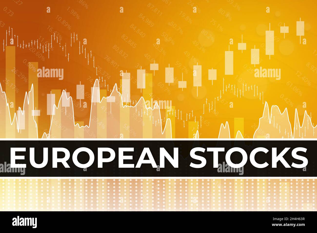 Word European Stocks on yellow background from graphs, charts. Trend Up ...