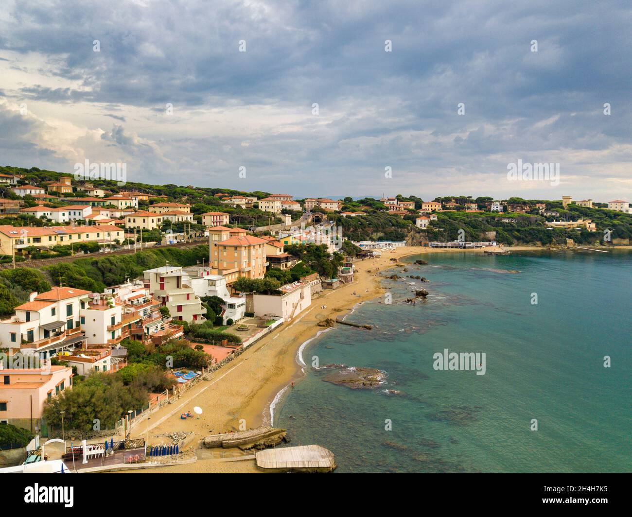 Top view of the city and the promenade located in Castiglioncello in ...