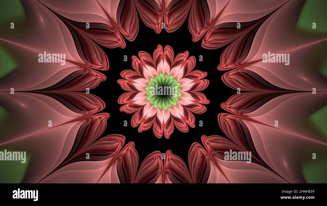 Beautiful abstract 3d colored flower, glowing flower petals on a black ...