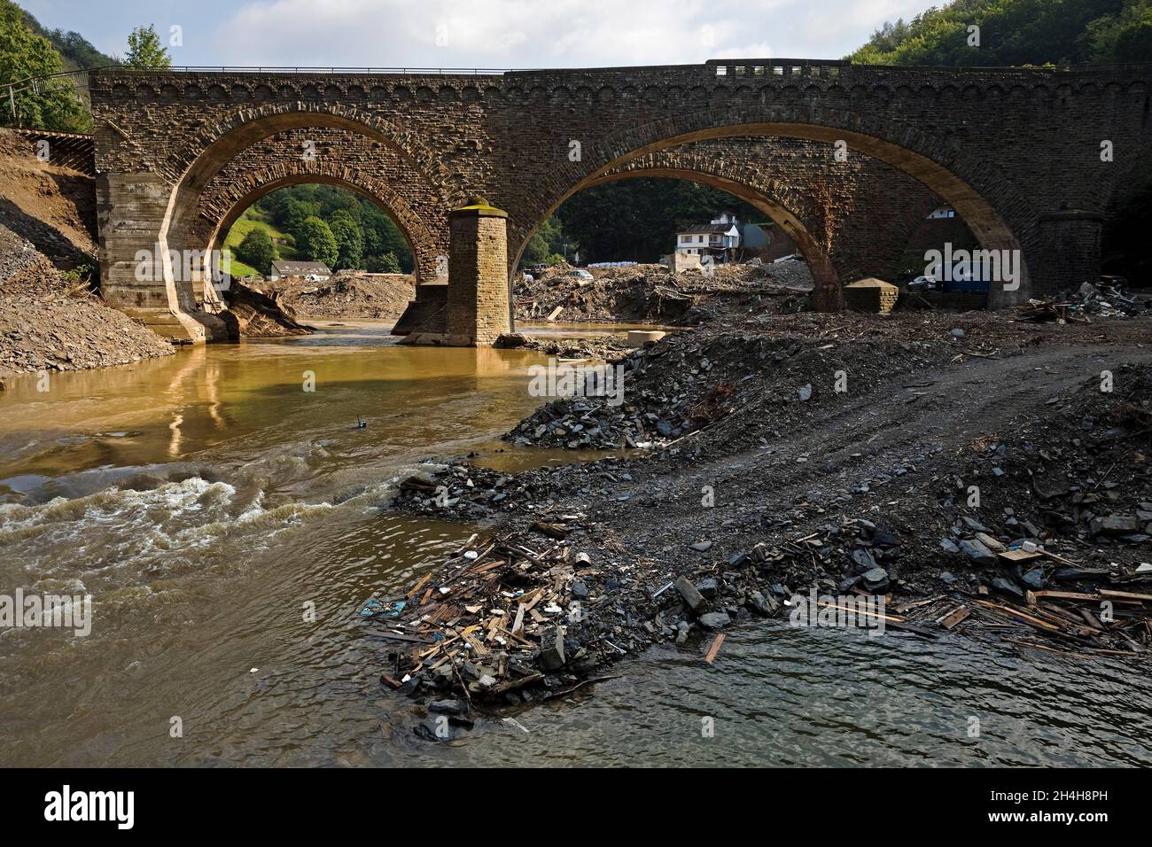 Flood disaster 2021, two destroyed railway bridges over the river Ahr, Altenahr, Ahr valley ...