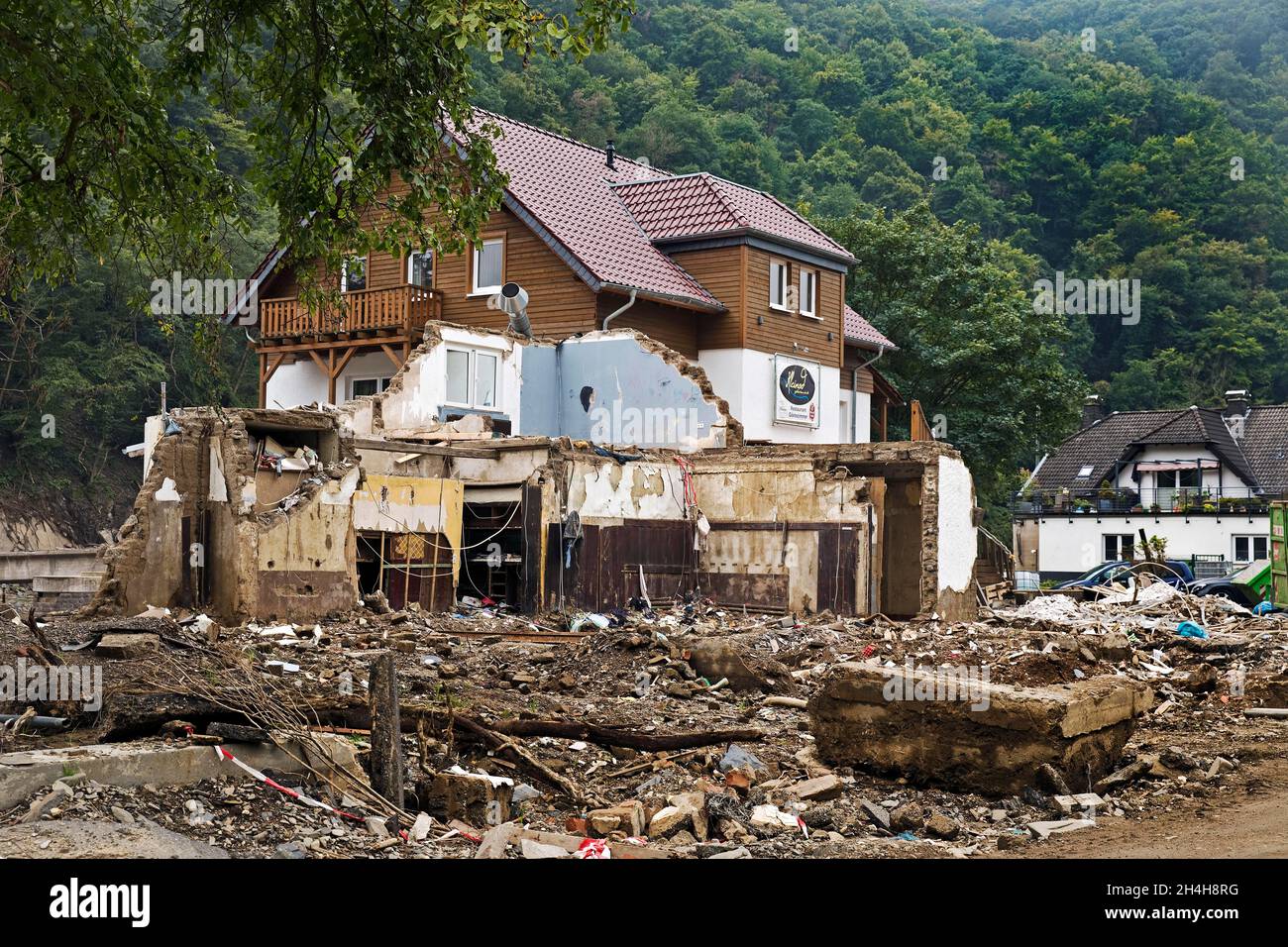 Destroyed hotel and restaurant Kleinod im Ahrtal, flood disaster 2021 ...