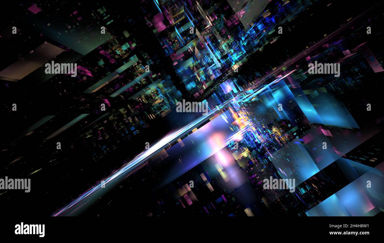 Modern digital 3d building of the city of the future, bright glowing ...