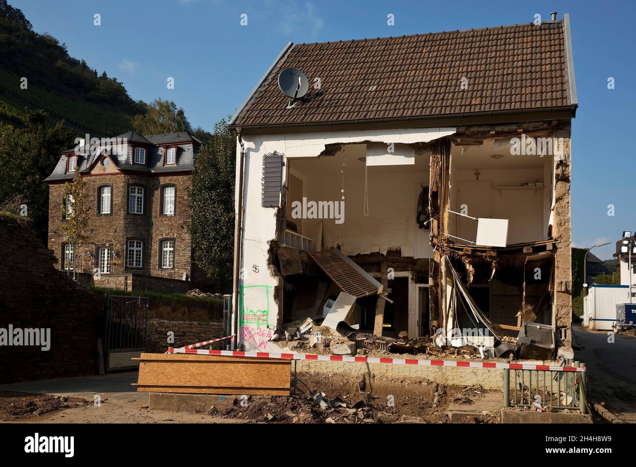 Destroyed house at the vineyard Klosterhof Gilles on the Red Wine Road ...