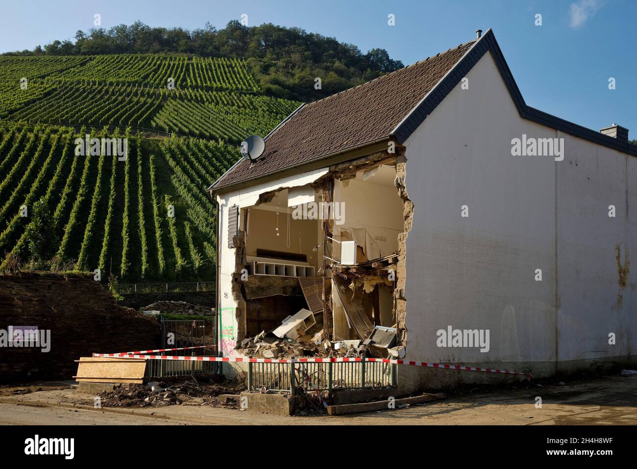 Destroyed house at the vineyard Klosterhof Gilles on the Red Wine Road ...