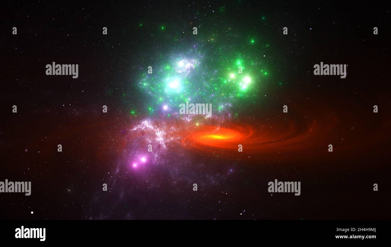 Galaxy stars planets star clusters, colored gas clouds in abstract ...