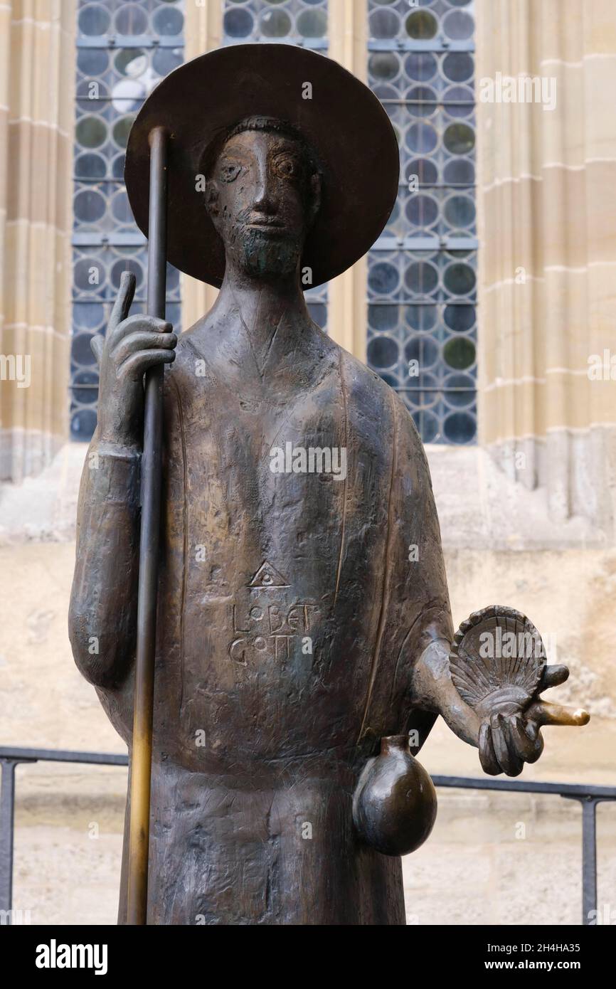 St. James, pilgrim sculpture in front of St. James Church, Way of St ...