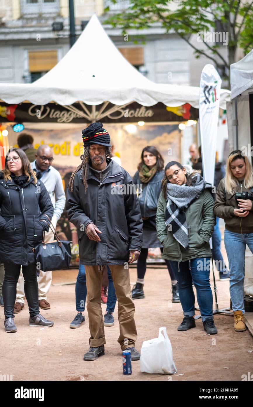 LYON, FRANCE, April 7, 2019:People on holiday in the city of Lyon and ...