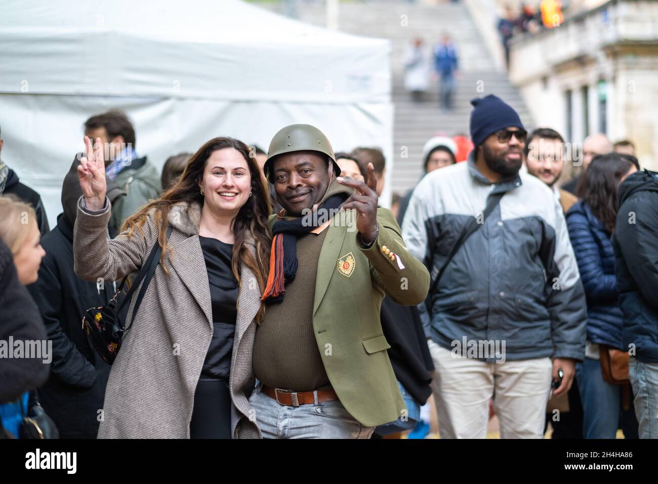 LYON, FRANCE, April 7, 2019:People on holiday in the city of Lyon and ...