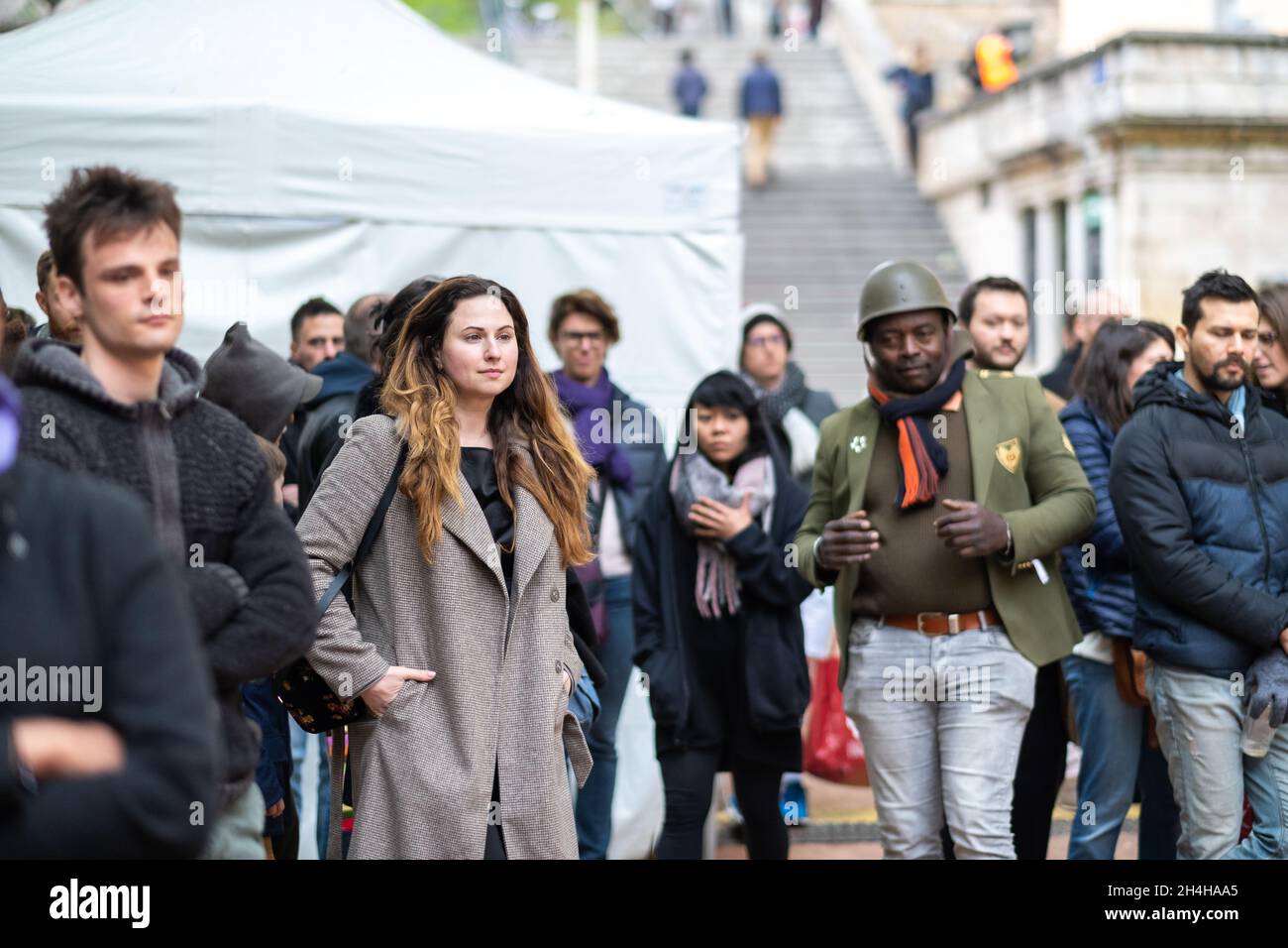 LYON, FRANCE, April 7, 2019:People on holiday in the city of Lyon and ...