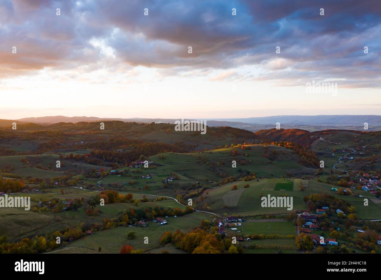 Aerial view of authentic traditional villages from Apuseni area in ...