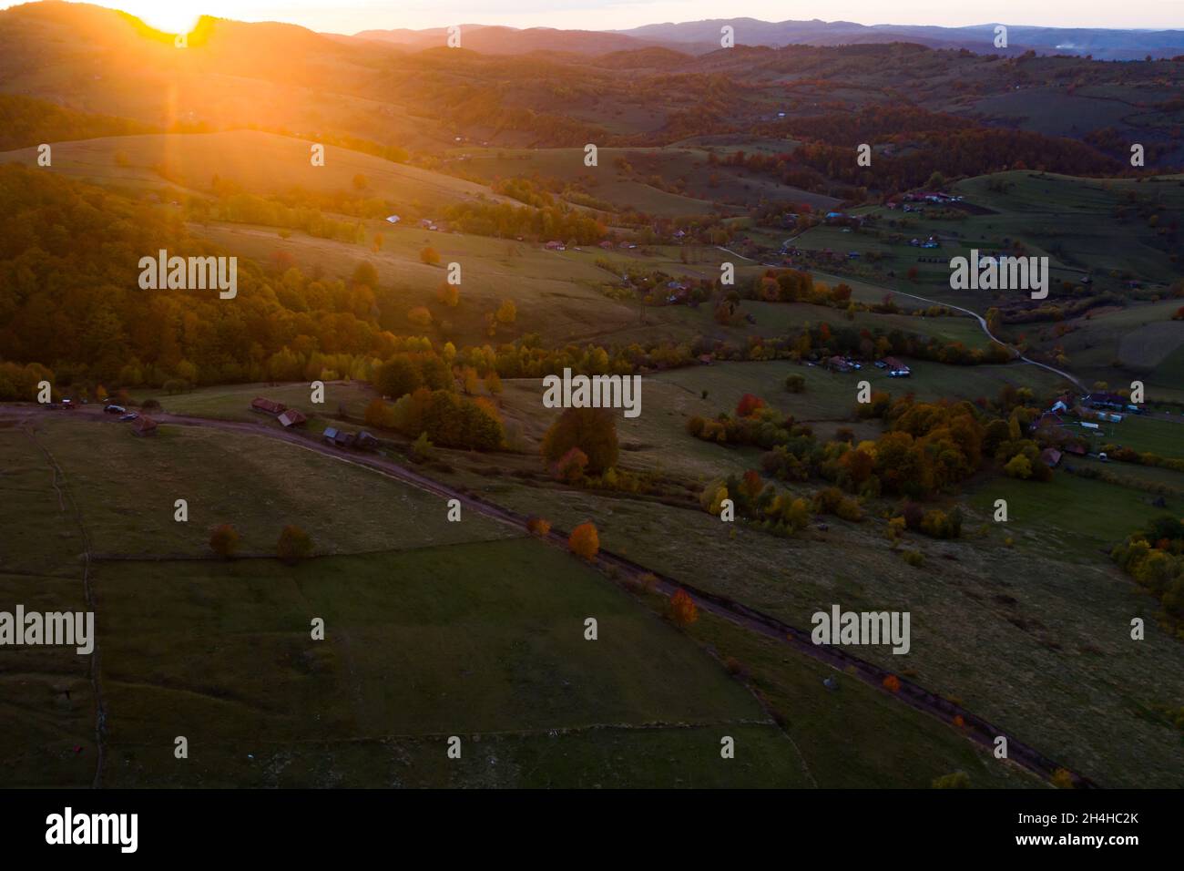 Aerial view of authentic traditional villages from Apuseni area in ...