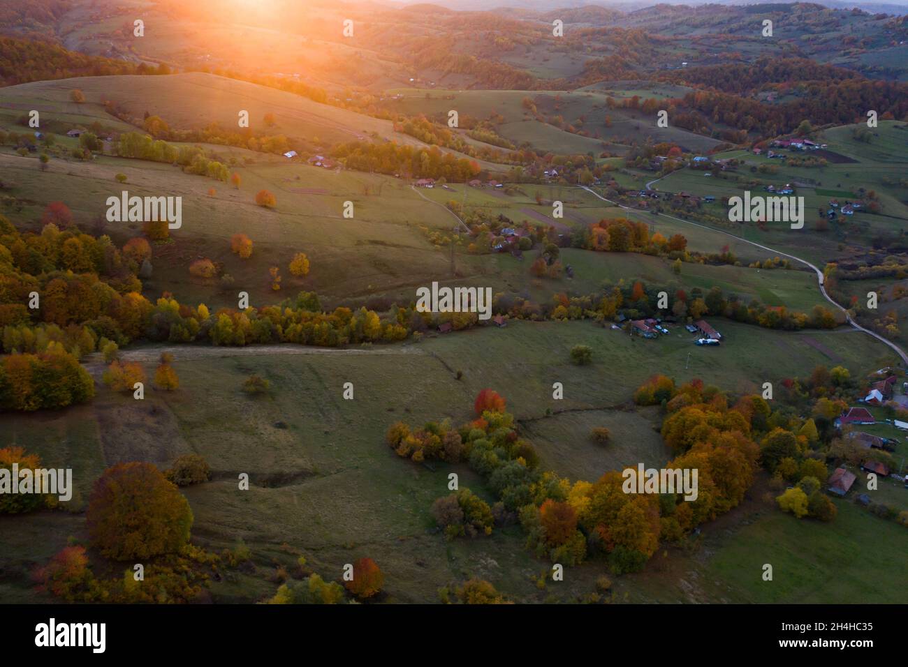 Aerial view of authentic traditional villages from Apuseni area in ...