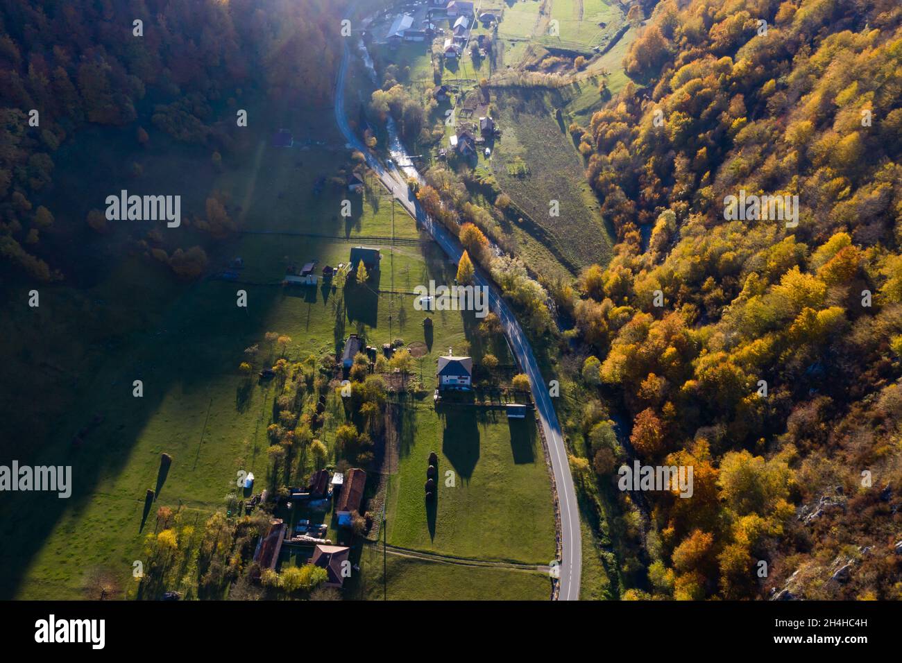 Aerial view of authentic traditional villages from Apuseni area in ...