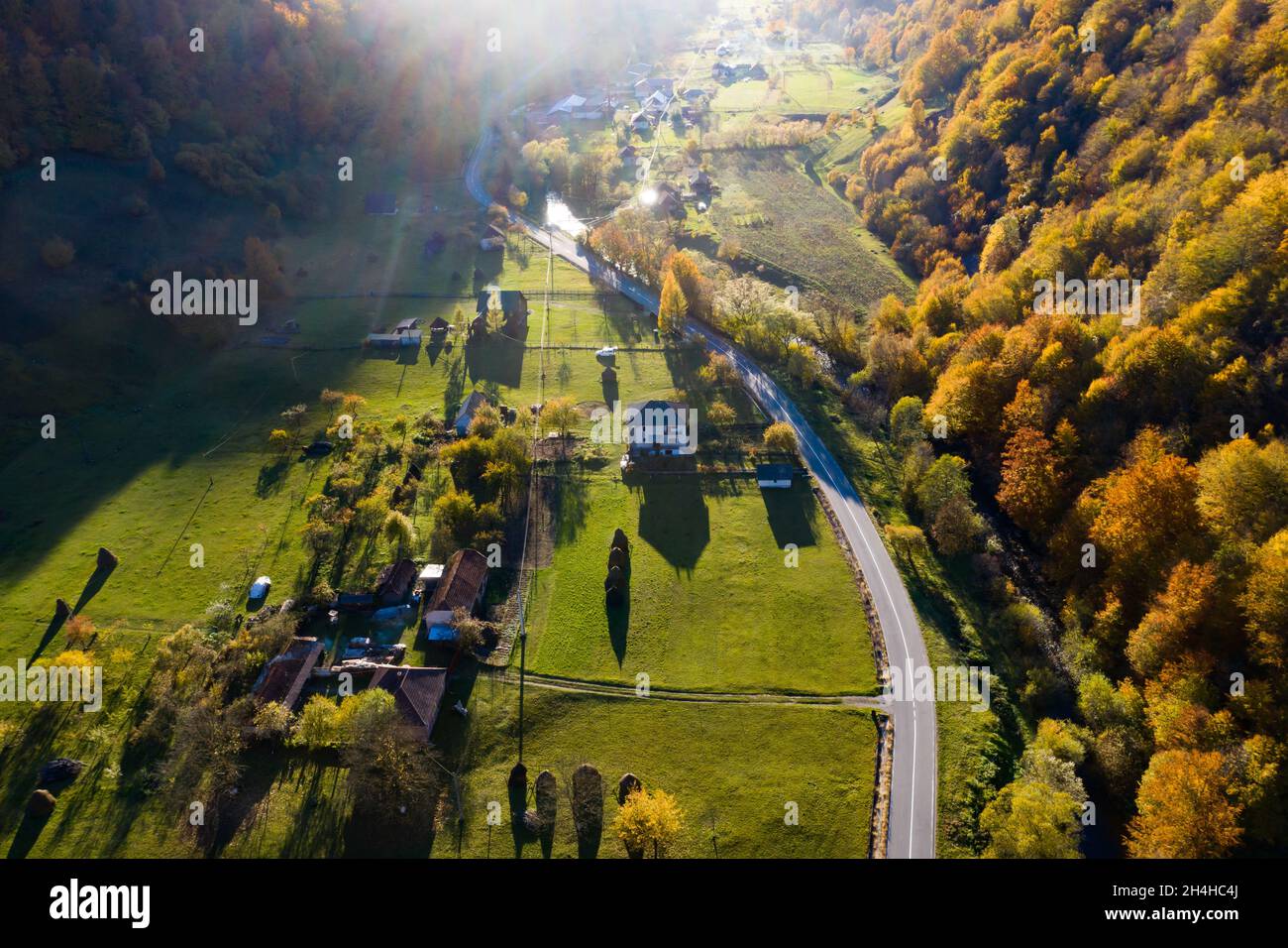 Aerial view of authentic traditional villages from Apuseni area in ...