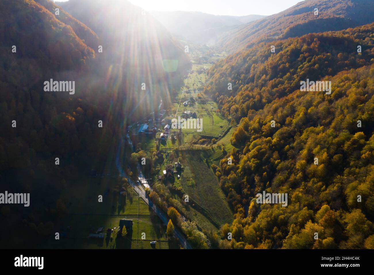 Aerial view of authentic traditional villages from Apuseni area in ...