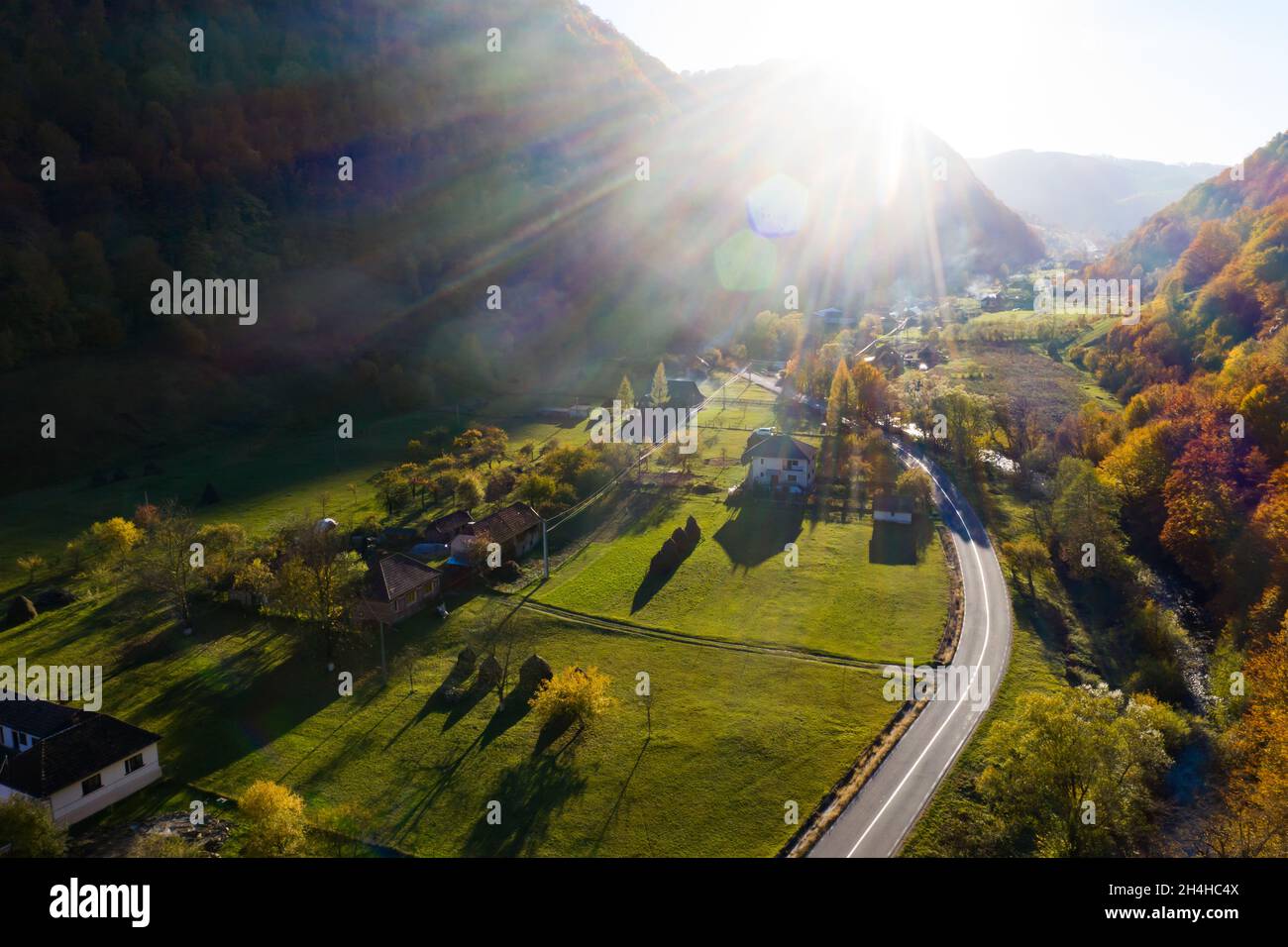 Aerial view of authentic traditional villages from Apuseni area in ...
