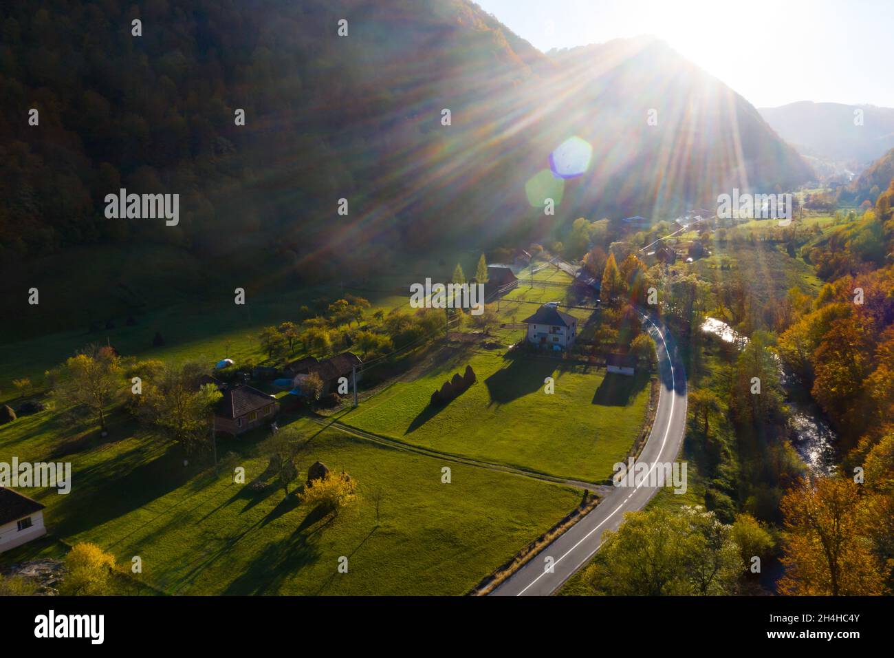 Aerial view of authentic traditional villages from Apuseni area in ...