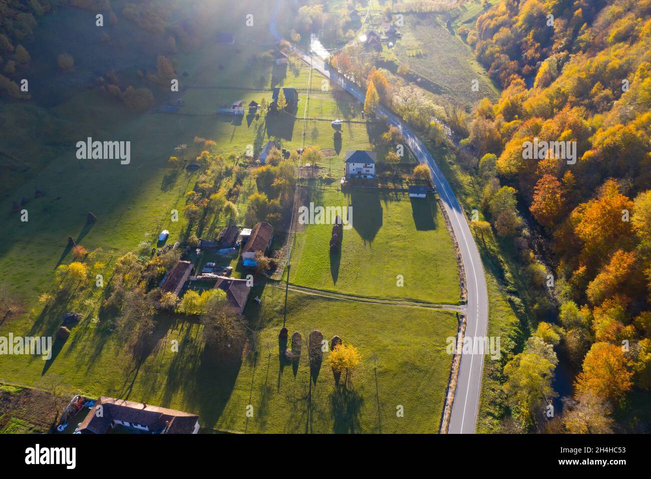 Aerial view of authentic traditional villages from Apuseni area in ...