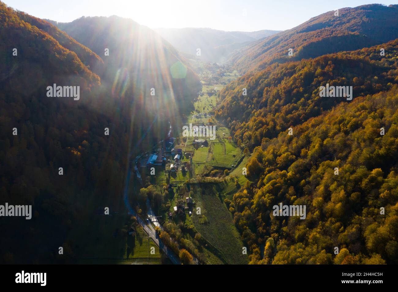 Aerial view of authentic traditional villages from Apuseni area in ...