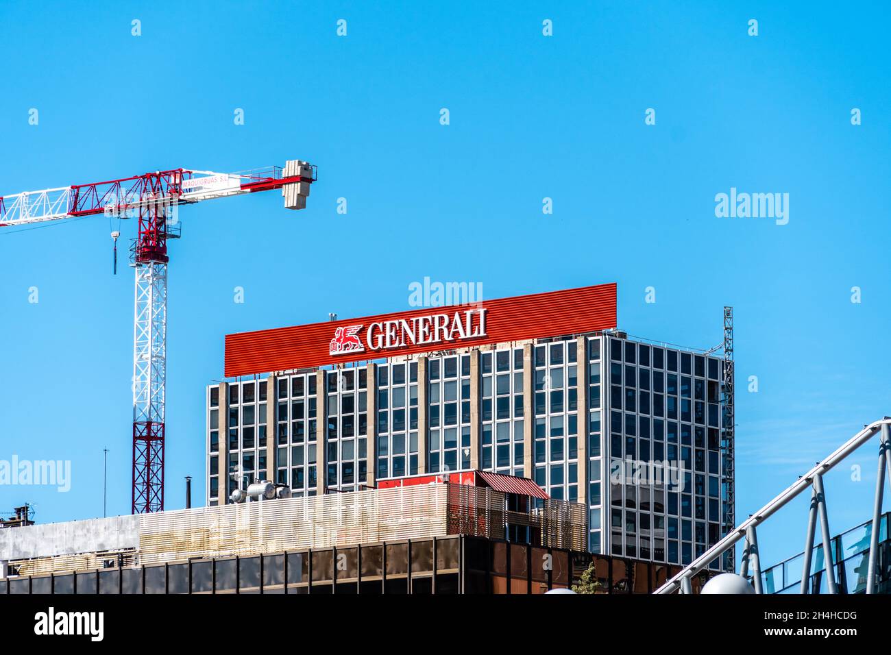 Madrid, Spain - September 12, 2021: Generali Group skyscraper in AZCA ...