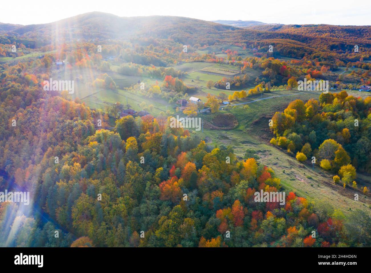 Aerial view of authentic traditional villages from Apuseni area in ...