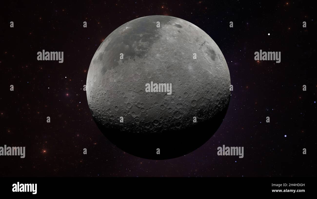 Moon in outer space against the background of stars, planets, galaxies ...