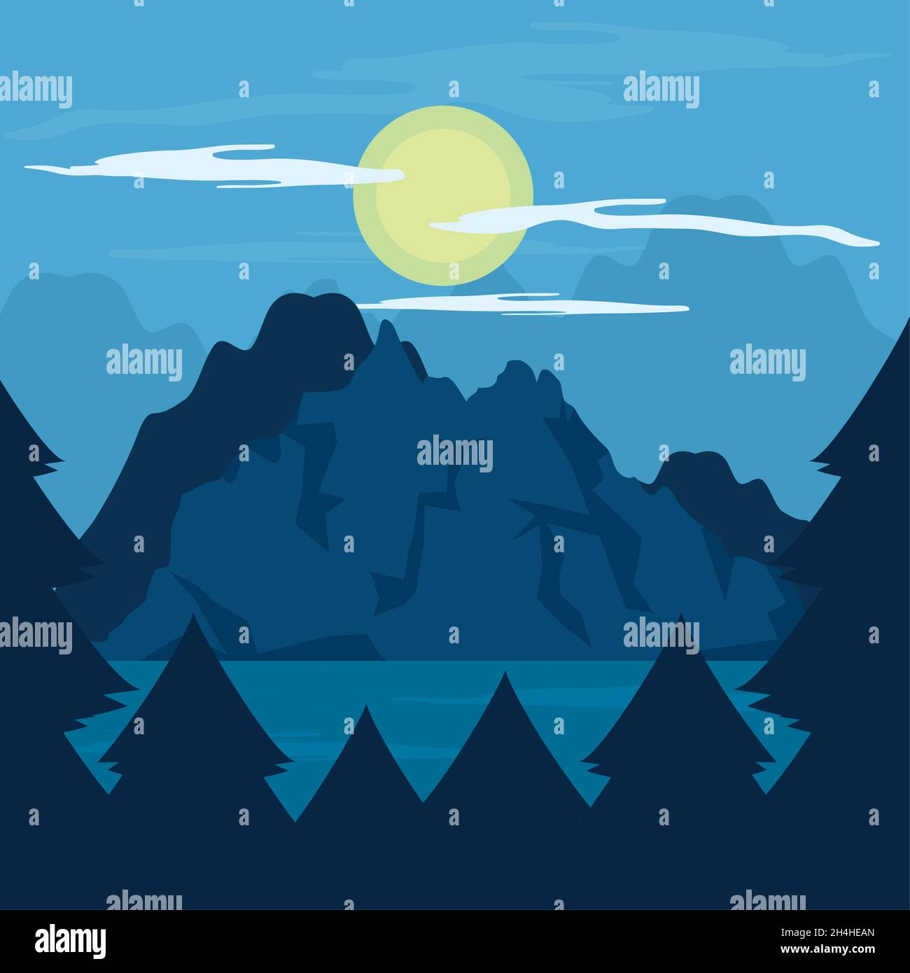 night hills forest landscape design Stock Vector Image & Art - Alamy