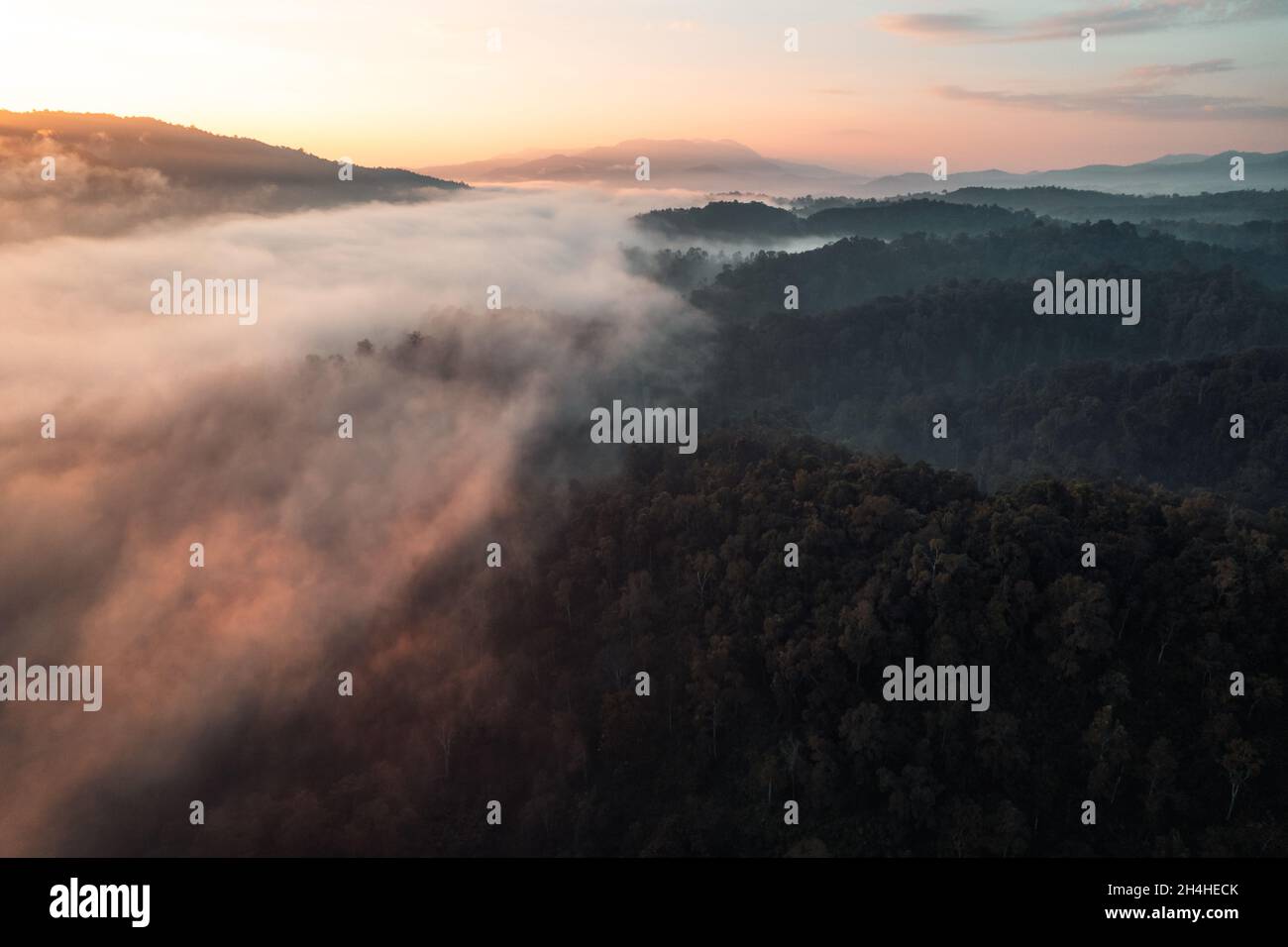 fog in the mountains in the morning nature Stock Photo - Alamy
