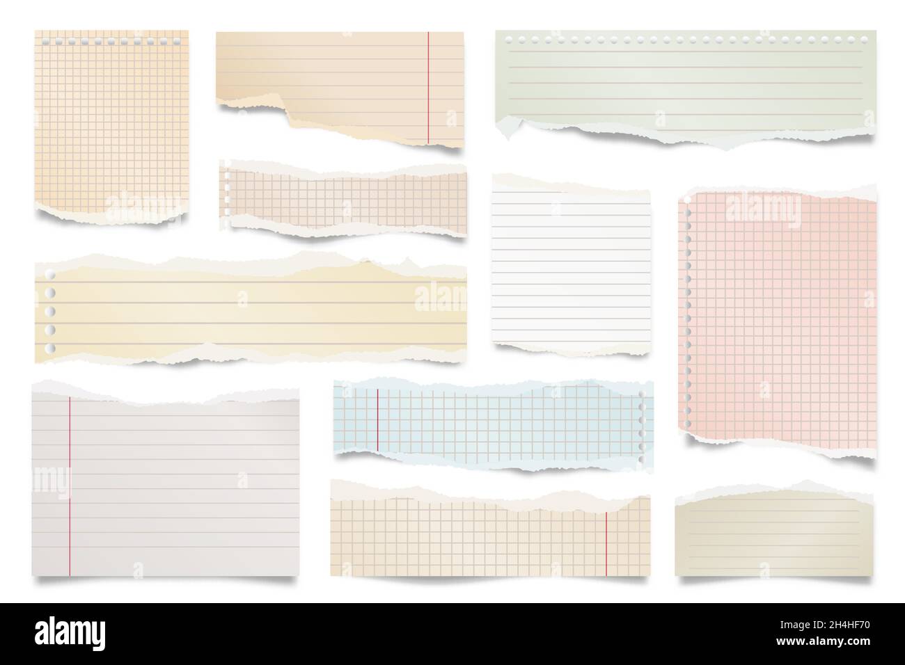 Colorful ripped paper strips isolated on white background. Realistic ...