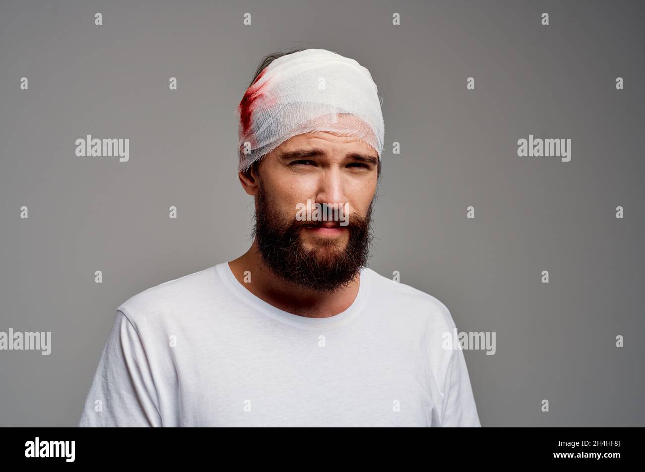 patient head and arm injuries health problems isolated background Stock ...