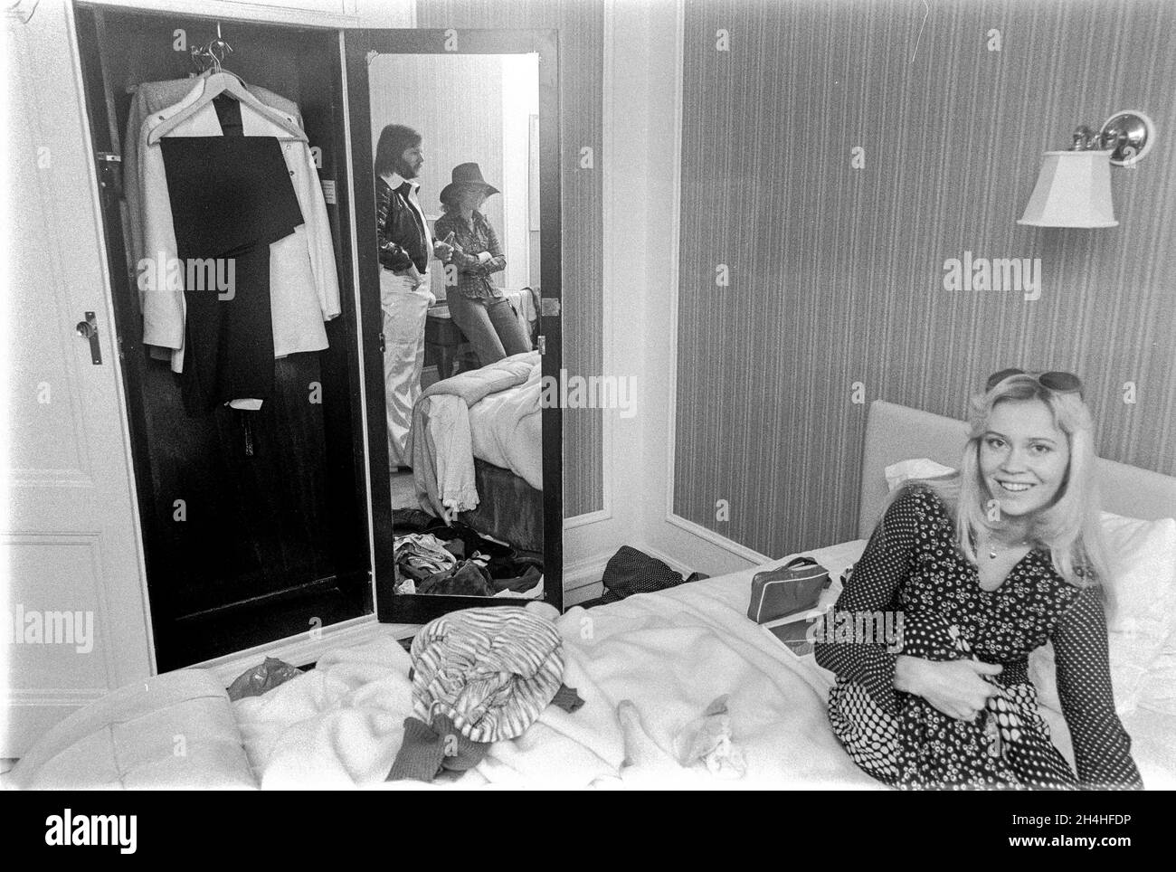 Agnetha Fältskog of Swedish pop group ABBA at a hotel in London after ...