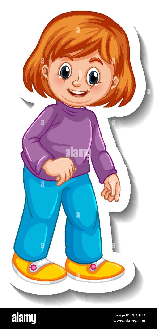 Sticker template with a girl cartoon character isolated illustration ...
