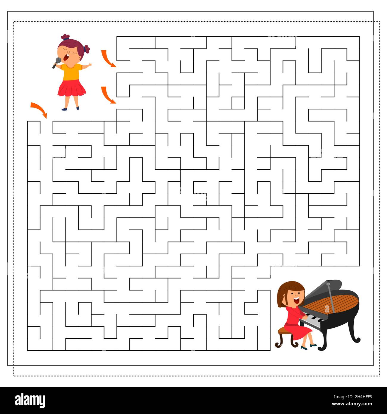 A puzzle game for children, go through the maze. children are musicians ...