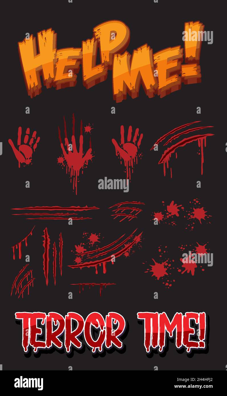 Help Me text design with bloody hand prints illustration Stock Vector ...