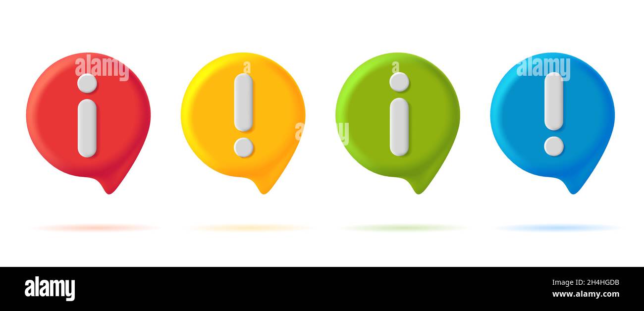Set of 3d digital icons with info and warning notification sign in ...