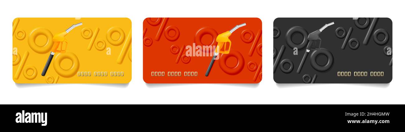 Set of discount or cards for gas station with 3d illustration of gas ...