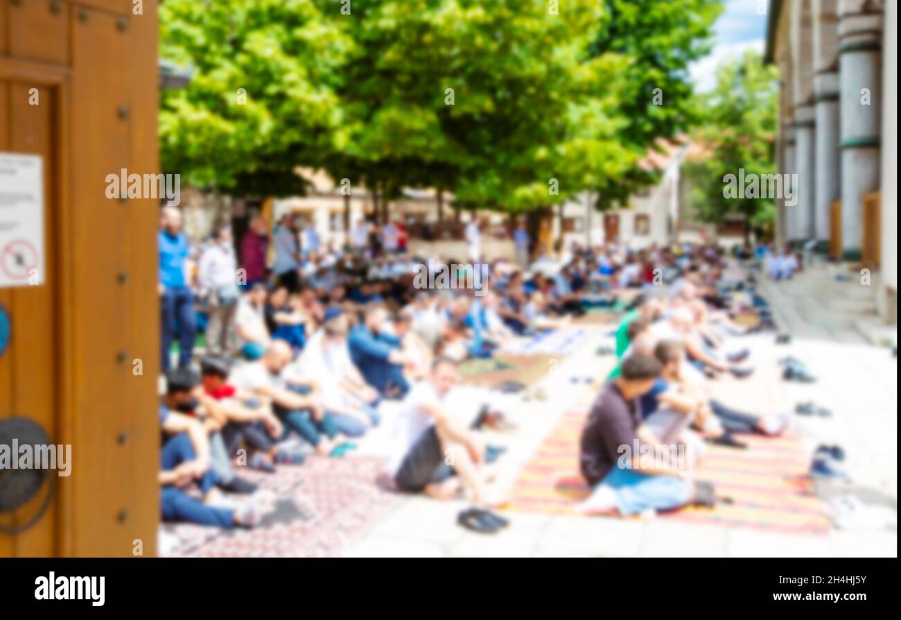 Defocused people prayer in mosque. Blurred images of prayers at mosques ...