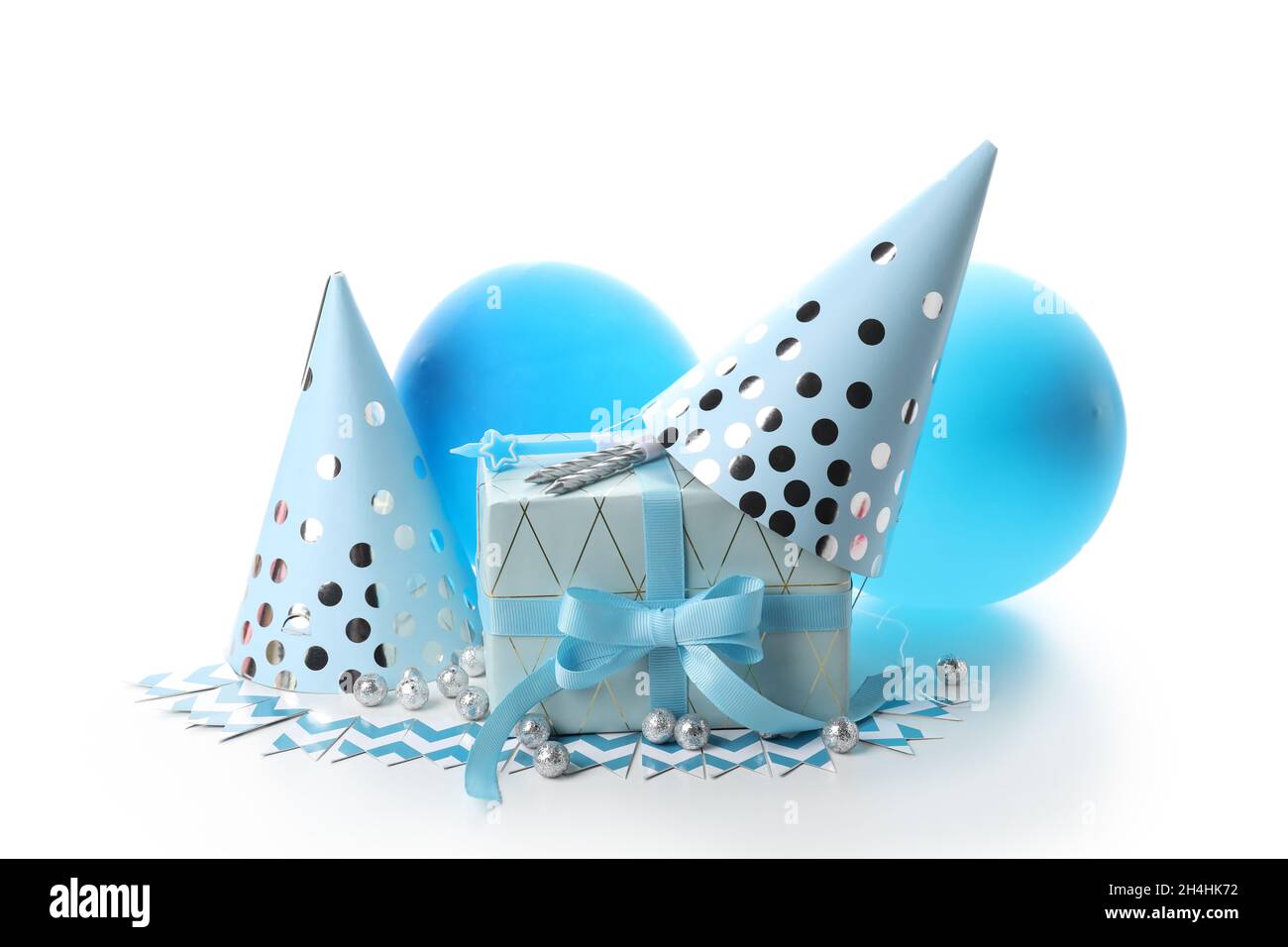 Blue birthday accessories isolated on white background Stock Photo - Alamy