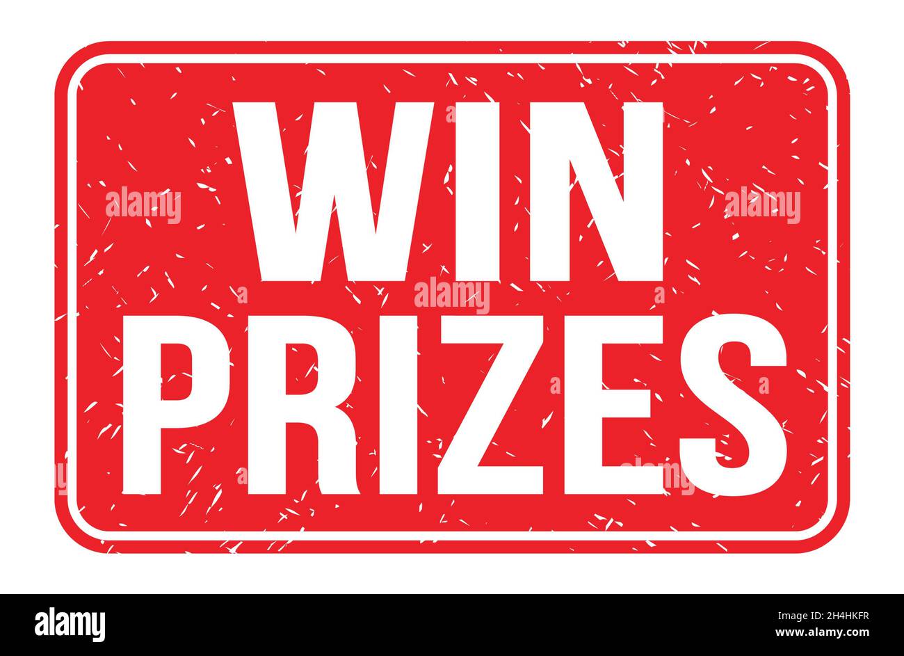WIN PRIZES, words written on red rectangle stamp sign Stock Photo - Alamy