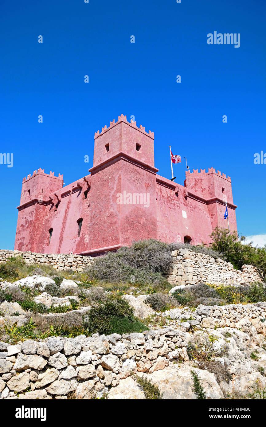 View of St Agathas Fort also known as the Red Fort, Mellieha, Malta ...