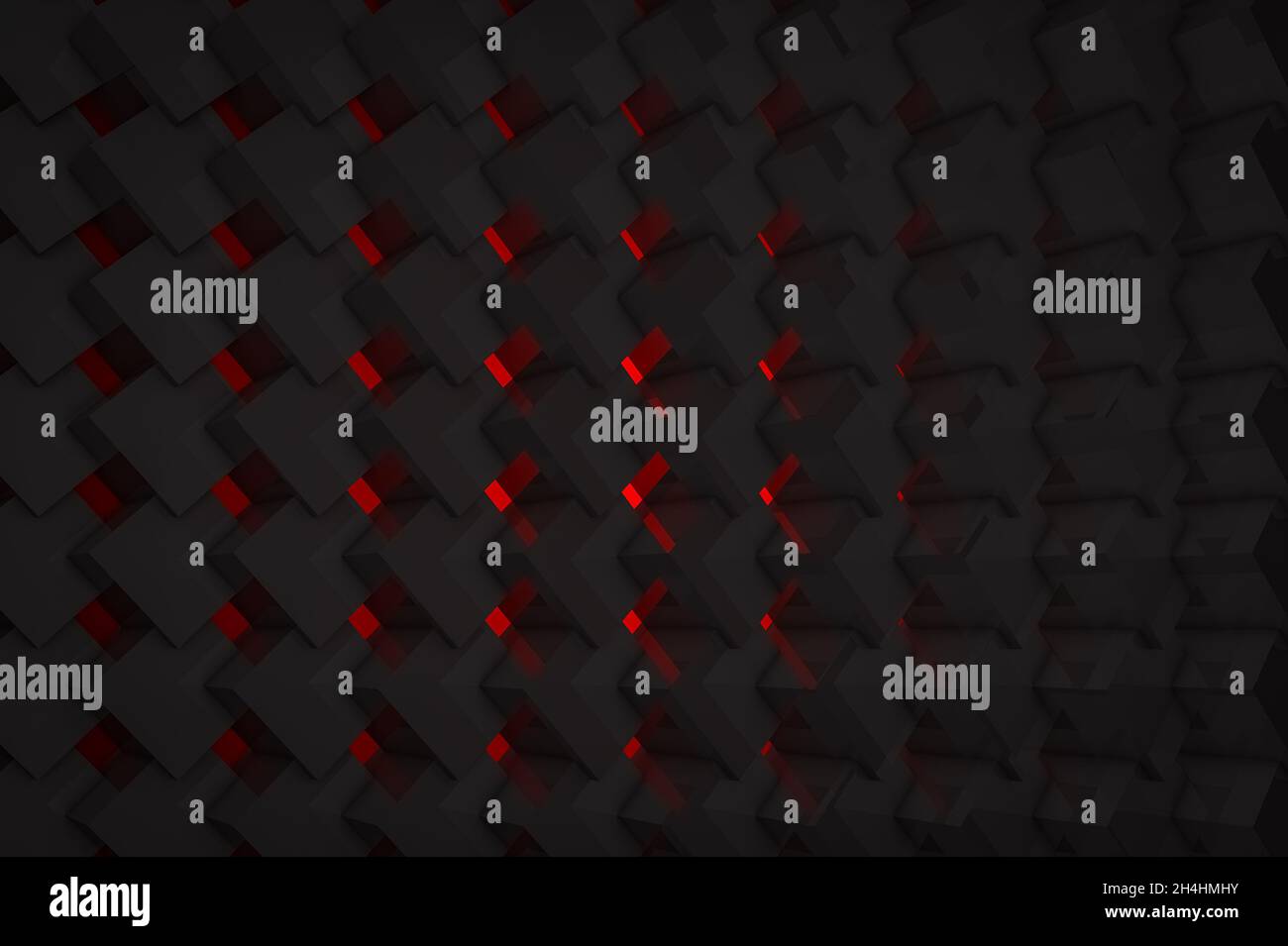 3D abstract cubic background in dark shades with red glow. 3D ...